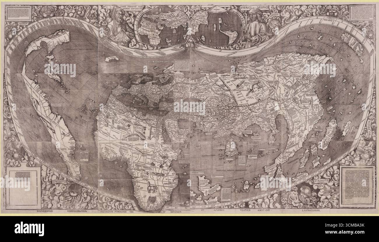 World map, 1507, by Martin Waldseemüller (c. 1470–1520), German ...