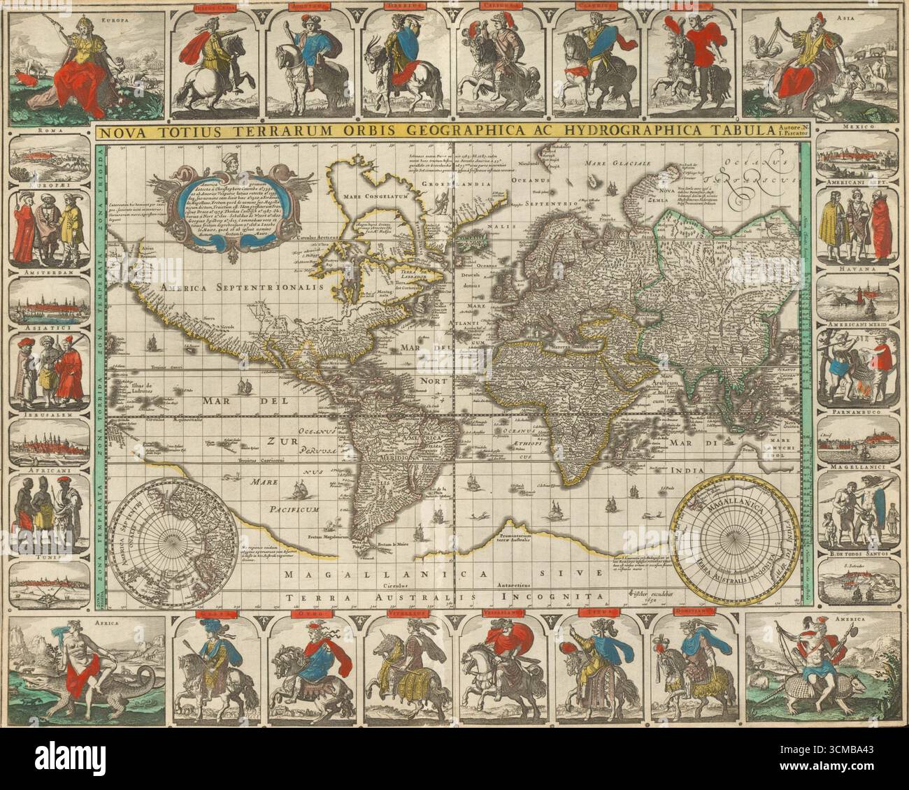 World map, 1652, by Claes Jansz. Visscher (II), Dutch engraver and ...