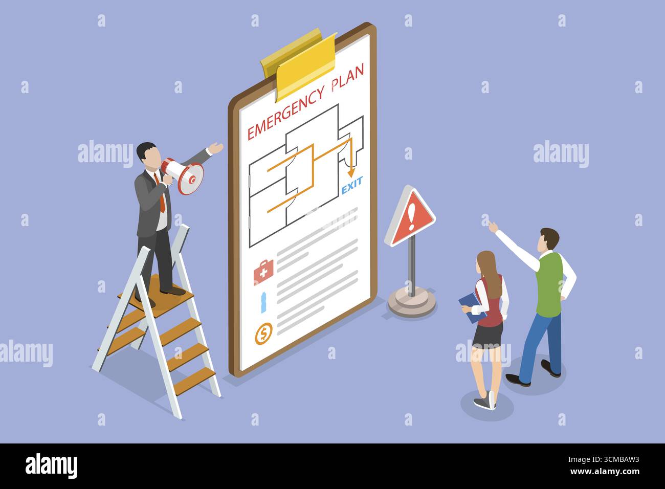 3D Isometric Flat Illustration of Emergency Map, Office Evacuation ...