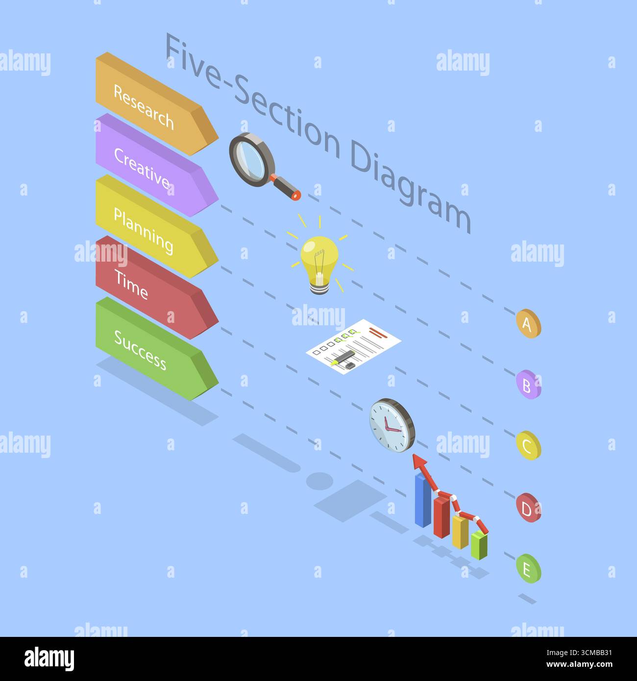 3D Isometric Flat Illustration of Five Section Infographic Diagram ...