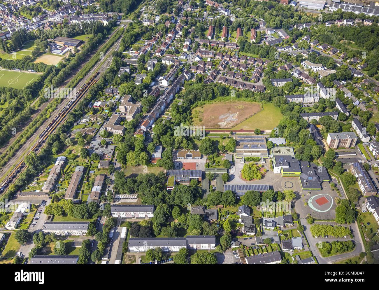 Aerial view, school centre with Erich Kaestner Realschule and Erich ...