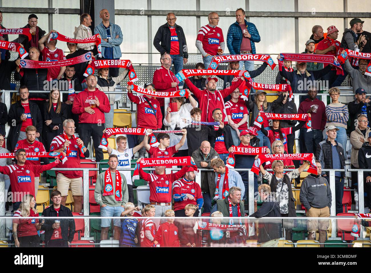Silkeborg, Denmark. 14th, September 2025. Football fans of Silkeborg IF ...