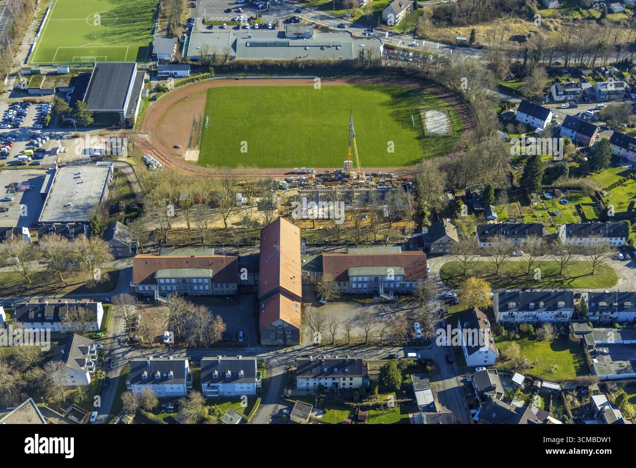Aerial view, comprehensive school Hattingen-Welper with construction ...
