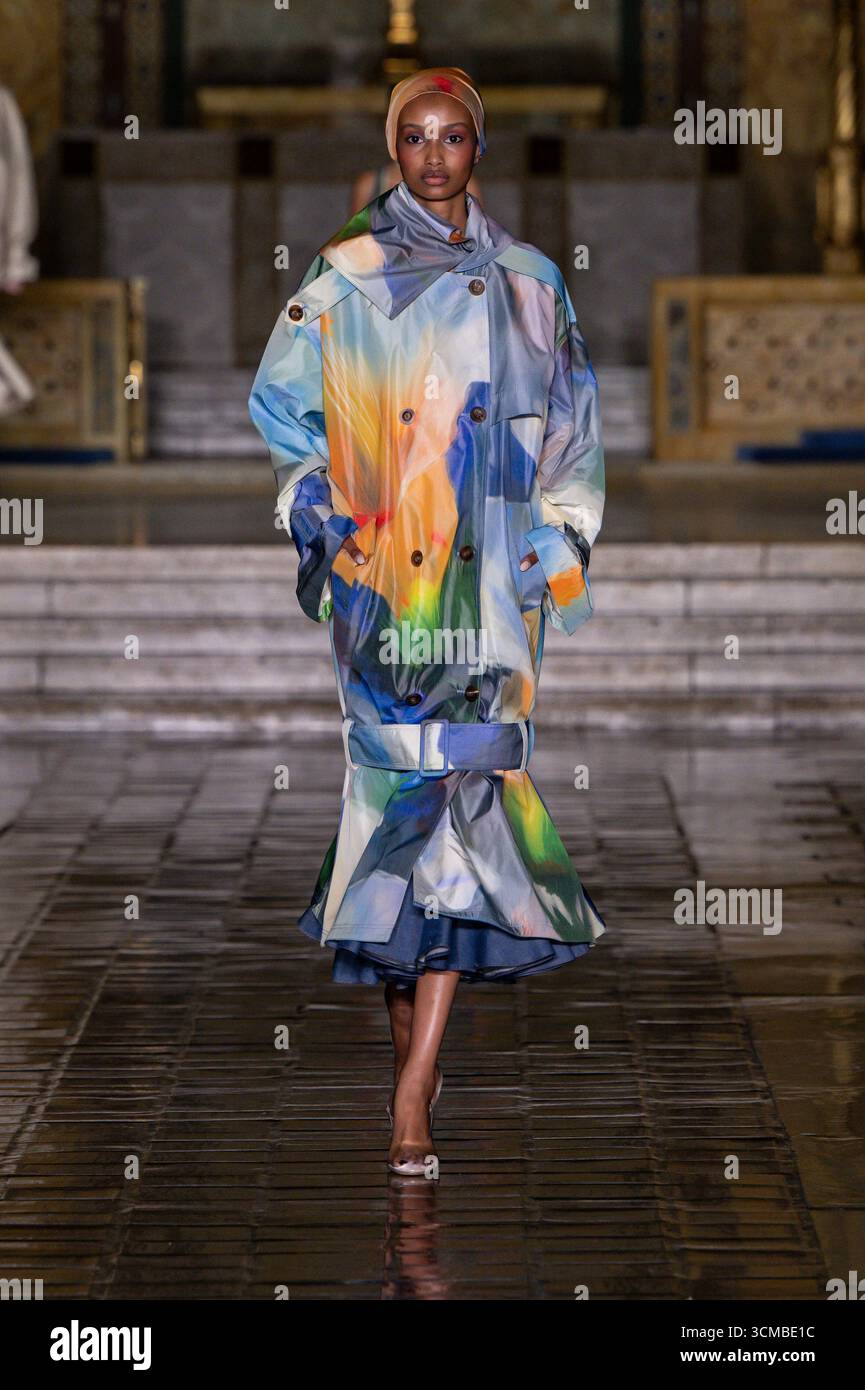 Model Ugbad is seen on the catwalk at the Prabal Gurung fashion show ...
