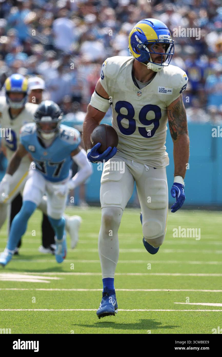 Los Angeles Rams tight end Tyler Higbee (89) runs the ball after a ...