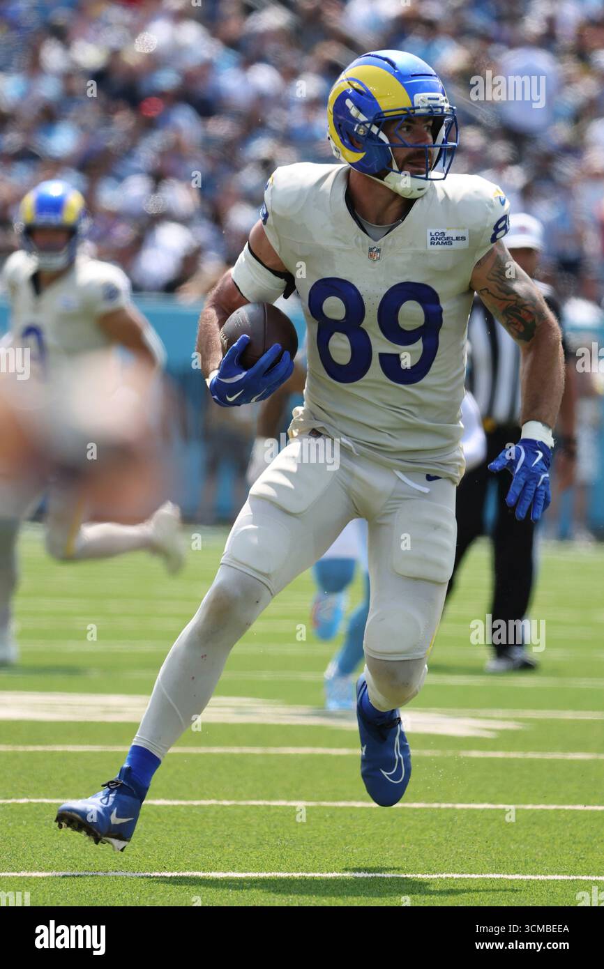 Los Angeles Rams tight end Tyler Higbee (89) runs the ball after a ...