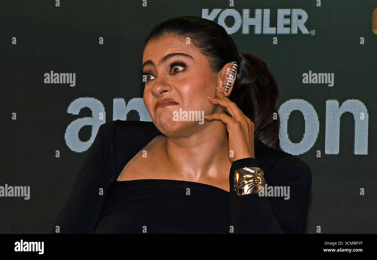 Bollywood actress Kajol Devgan reacts during the trailer launch of her ...