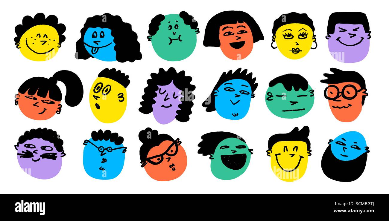 Emoji face doodle set with crayon pencil style and chalk texture ...