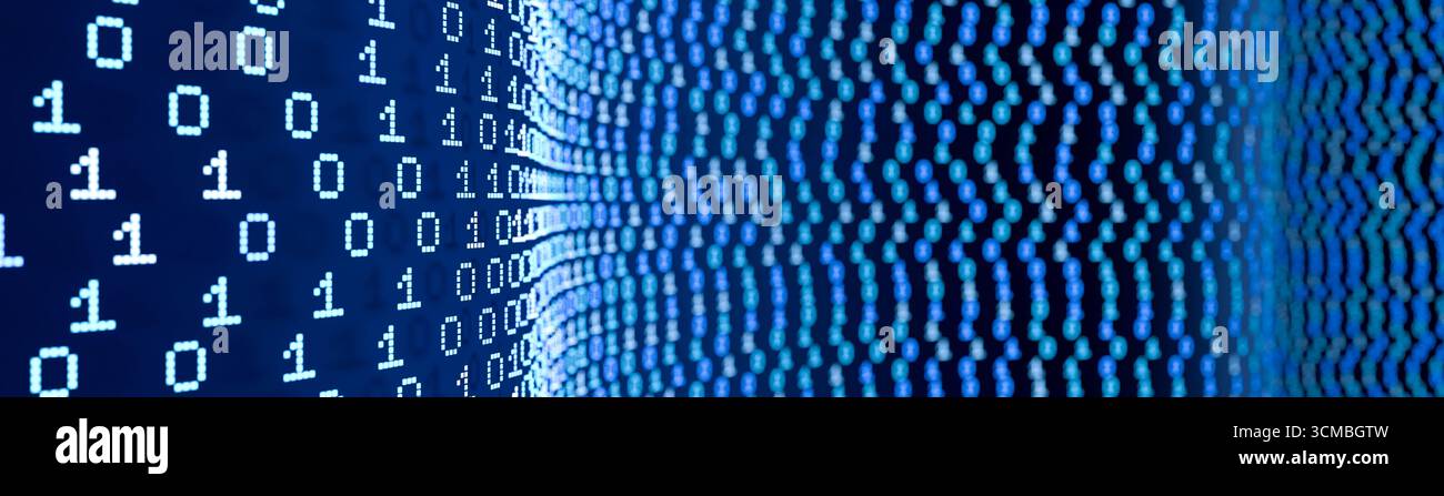 Close up abstract binary code in blue and white, computer language ...