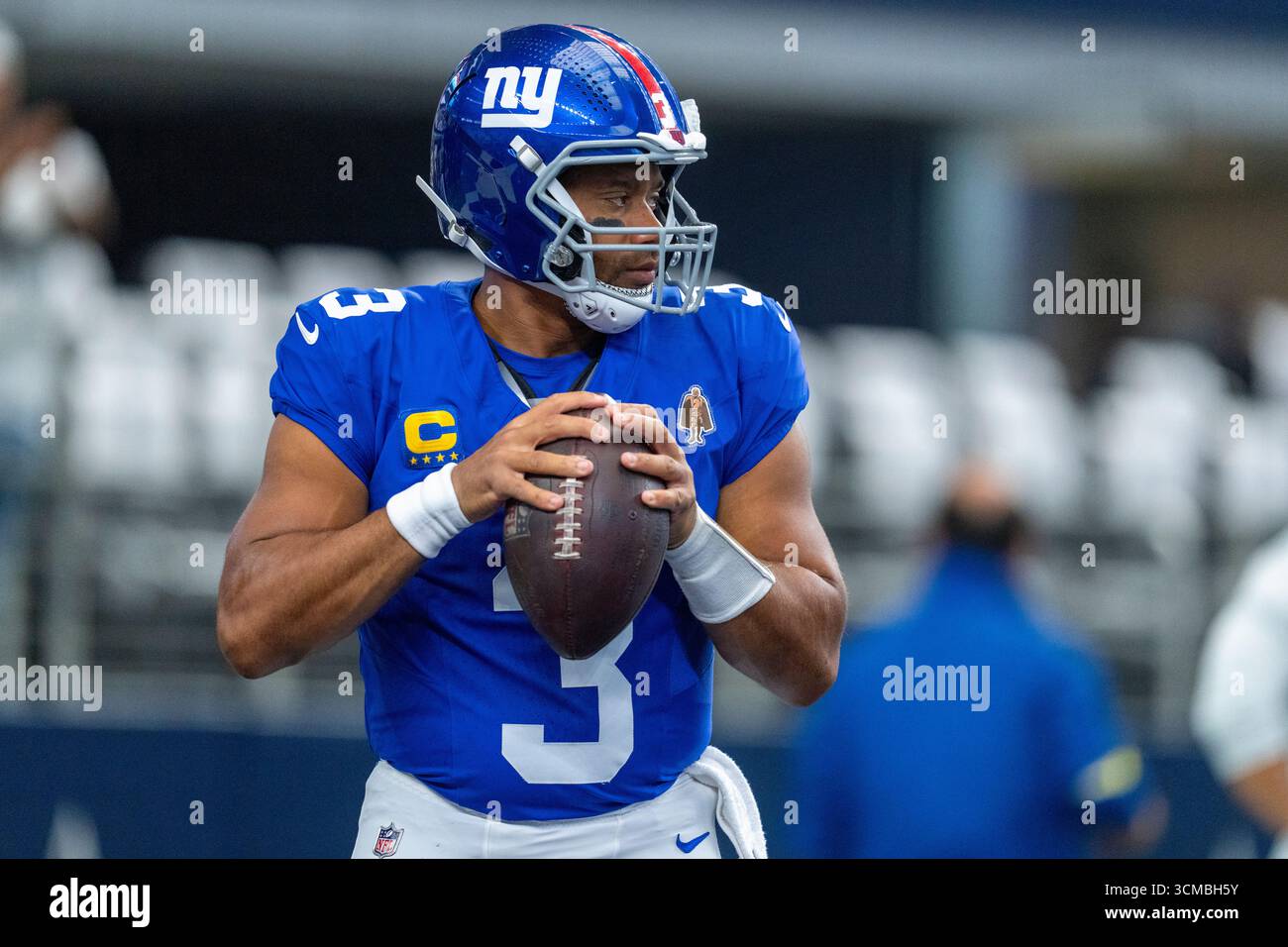New York Giants quarterback Russell Wilson (3) works out during an NFL ...