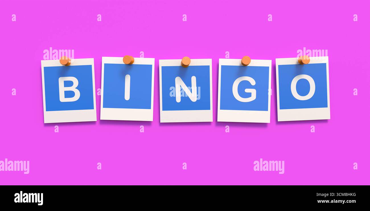 Bingo, blue photos with white letters, purple background, leisure game ...