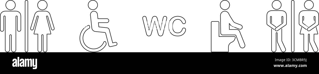 Restroom And Wc Sign Line Icon Set. Gender, Accessibility and Urgency ...
