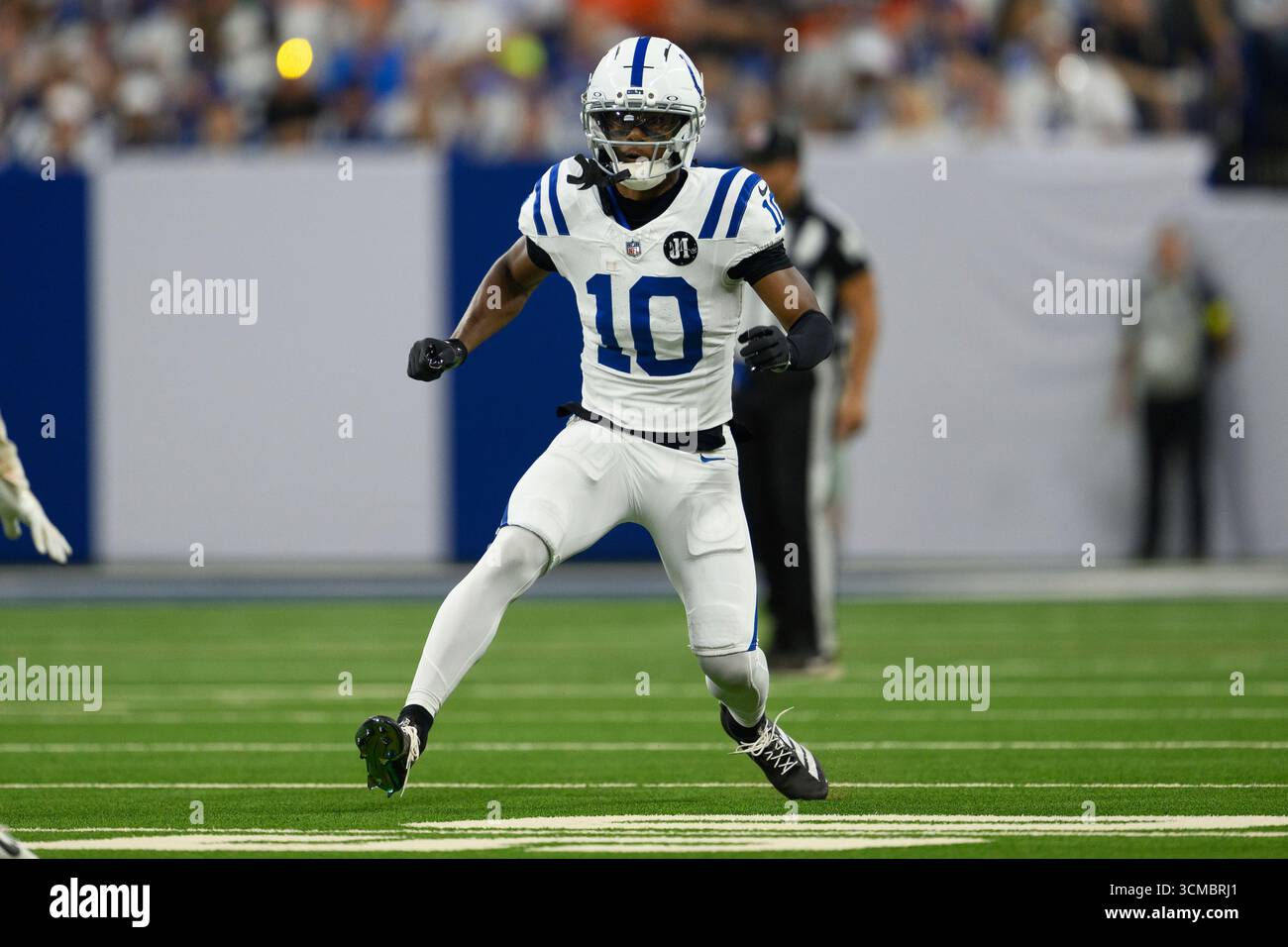 Indianapolis Colts wide receiver Adonai Mitchell (10) runs down the ...