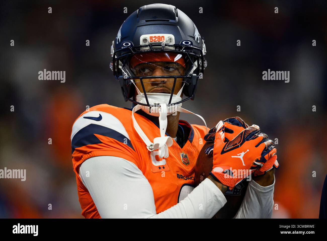 Denver Broncos cornerback Pat Surtain II (2) warms up on the field ...