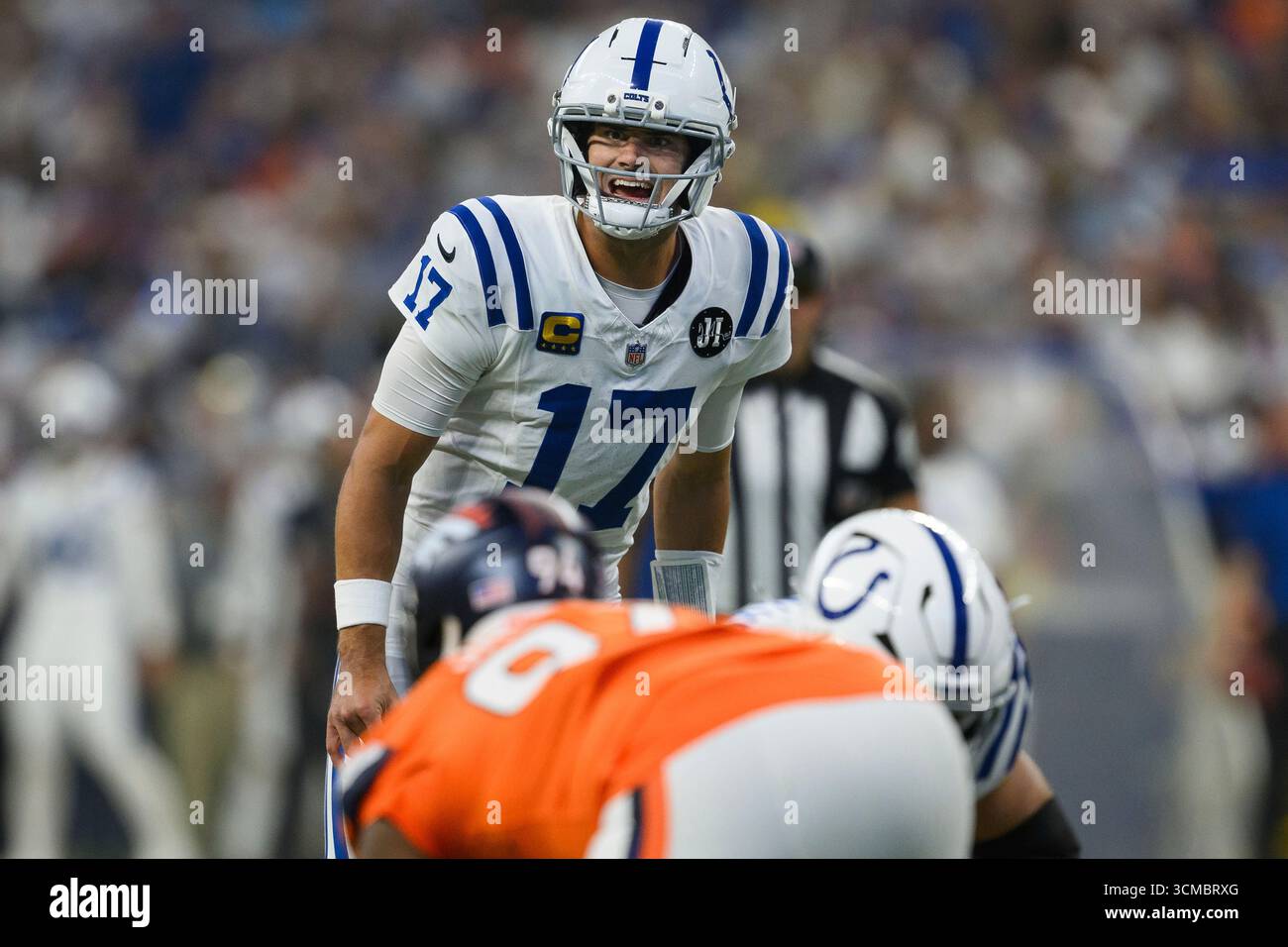 Indianapolis Colts quarterback Daniel Jones (17) yells out the play ...