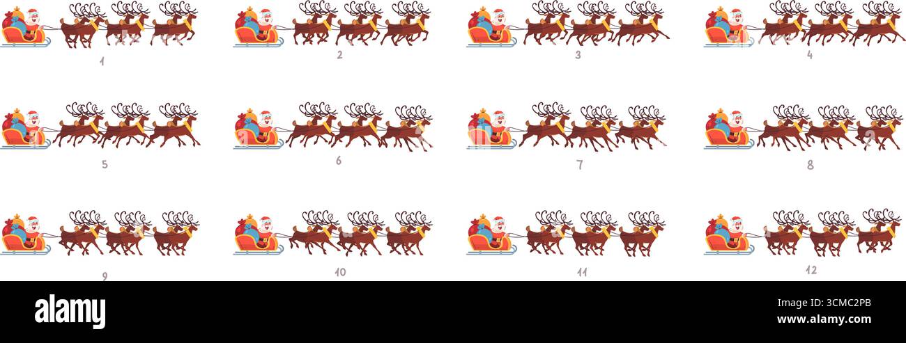 Santa sleigh animation. Claus on sledge reindeer motion sequence for ...