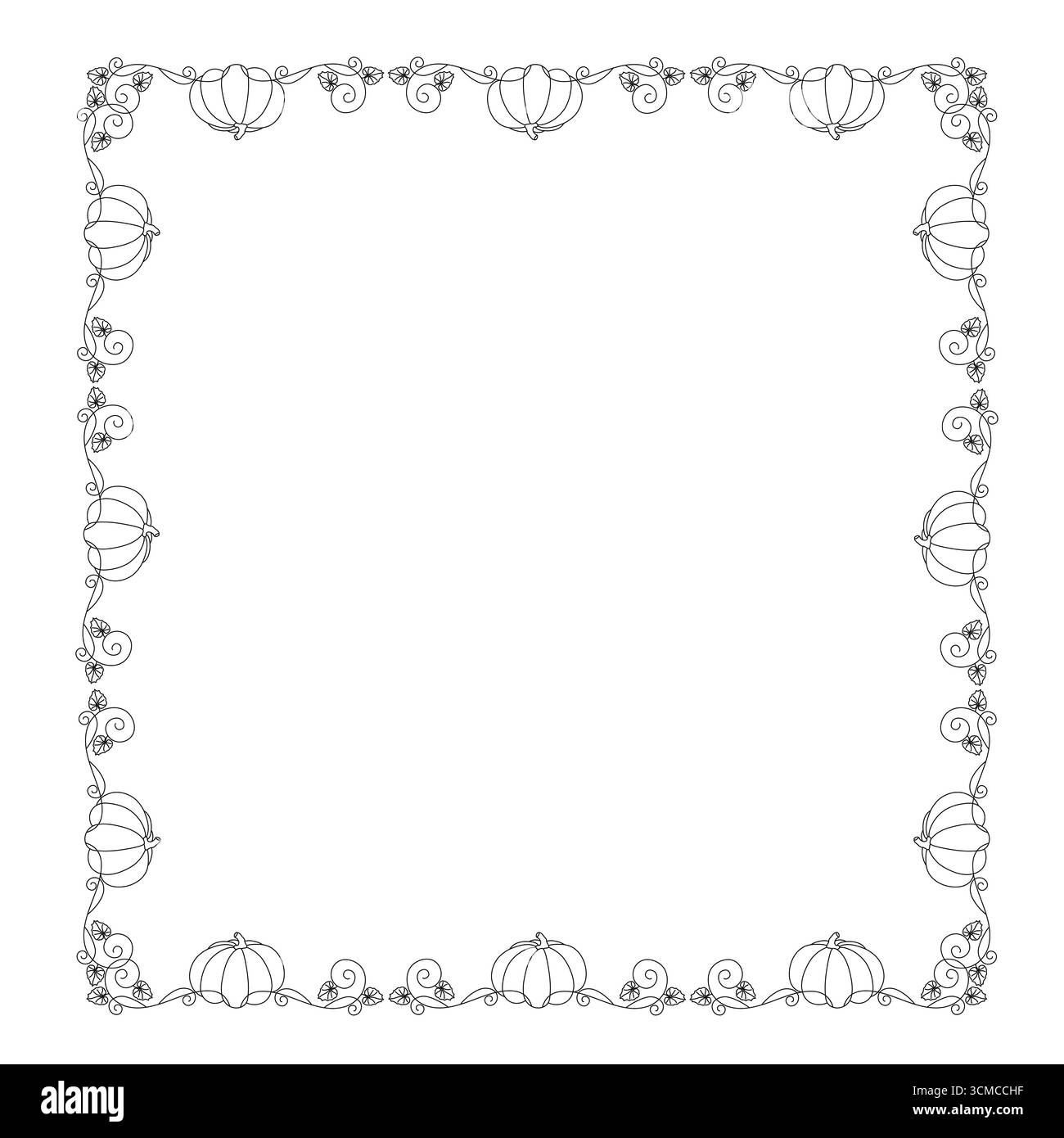 Thin elegant square floral frame decorated with pumpkins, leaves hand ...
