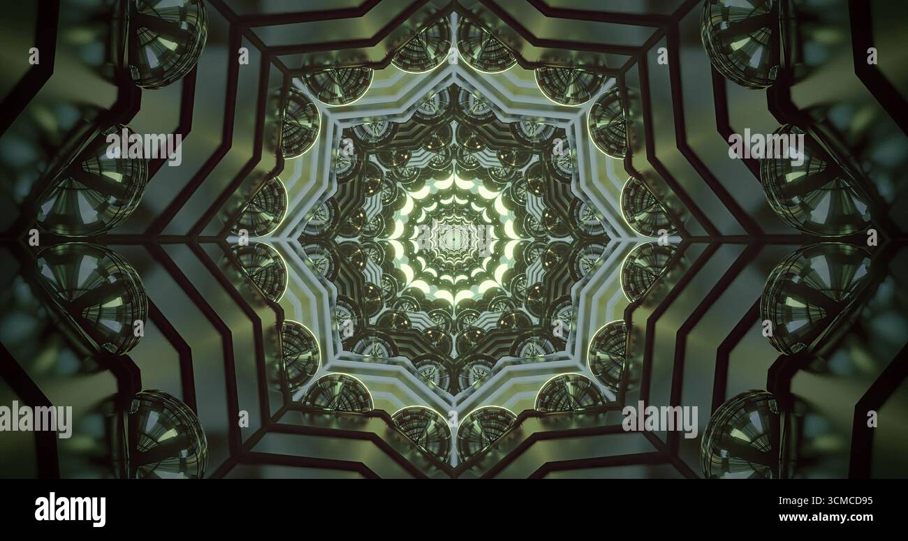 The artwork displays a mesmerizing kaleidoscopic pattern, featuring ...