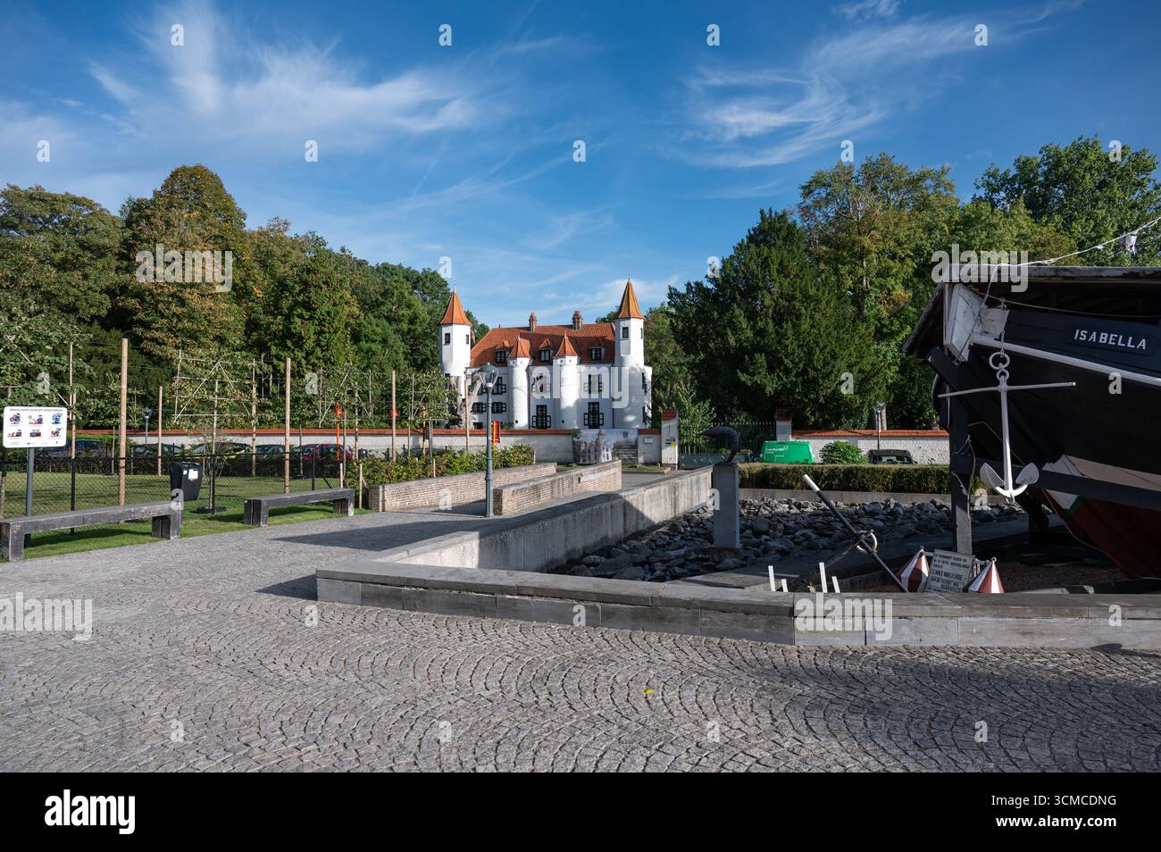 Castle Ter Leyen, white monument in the village center of Boekhoute ...