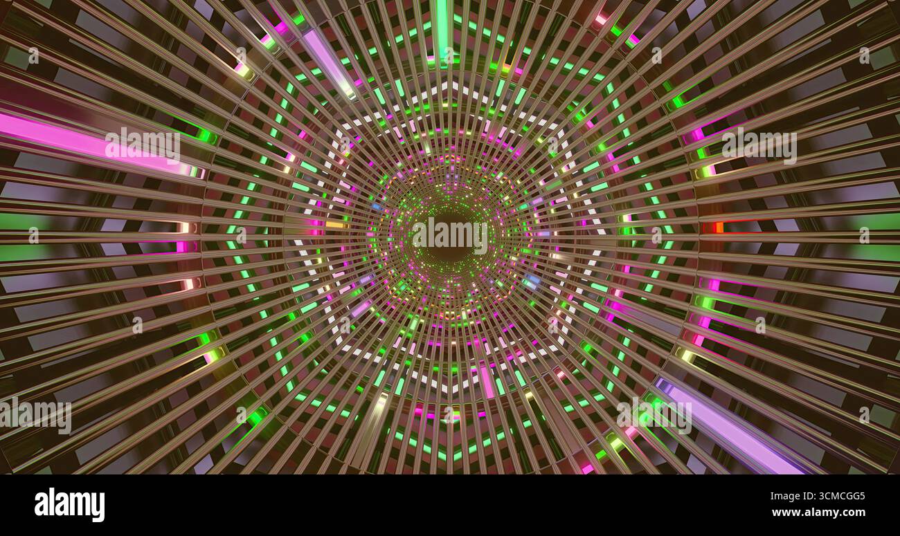 A dynamic light tunnel filled with colorful, glowing patterns. Bright ...
