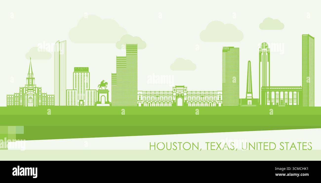 Green Skyline panorama of city of Houston, Texas, United States ...