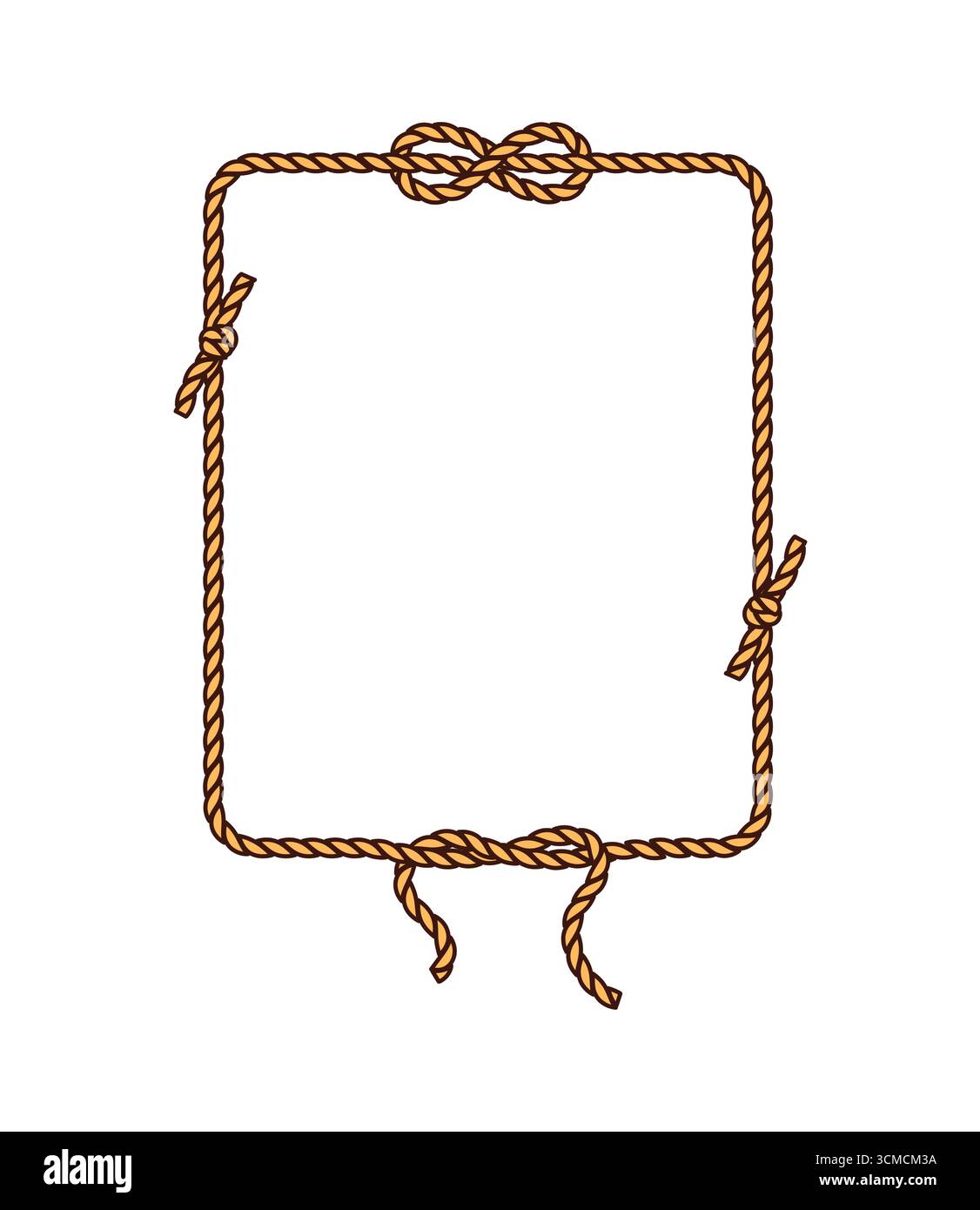 Cartoon groovy square rope frame with knotted corners and a decorative ...