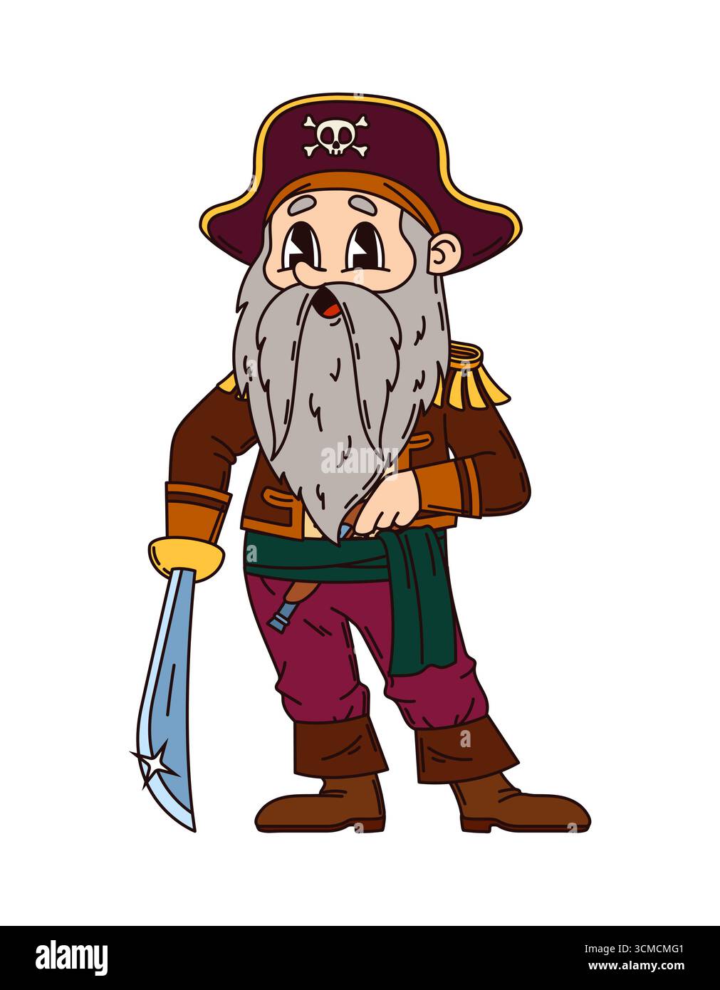 Funny groovy pirate and corsair character. Vector sea sailor or captain ...