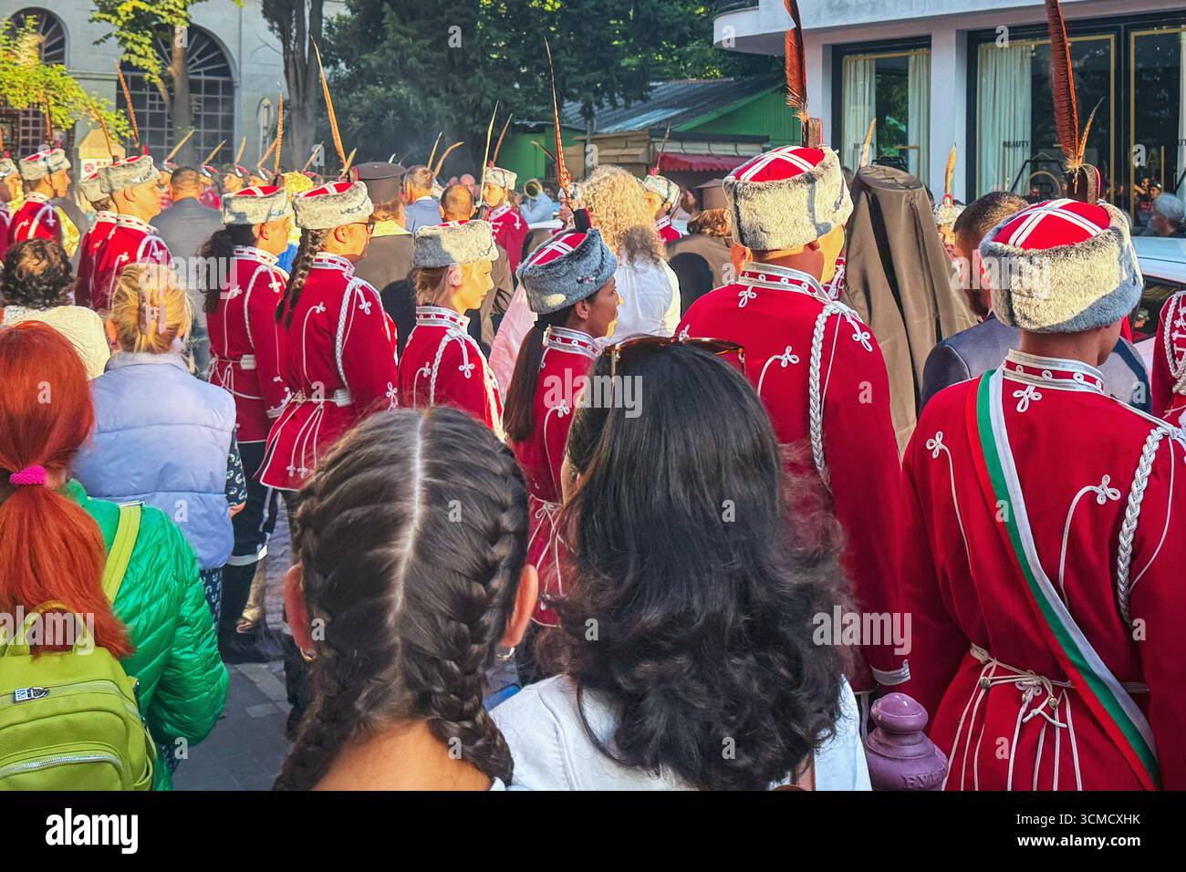 BURGAS, BULGARIA - 14 SEPTEMBER, 2025: Guards in red traditional ...