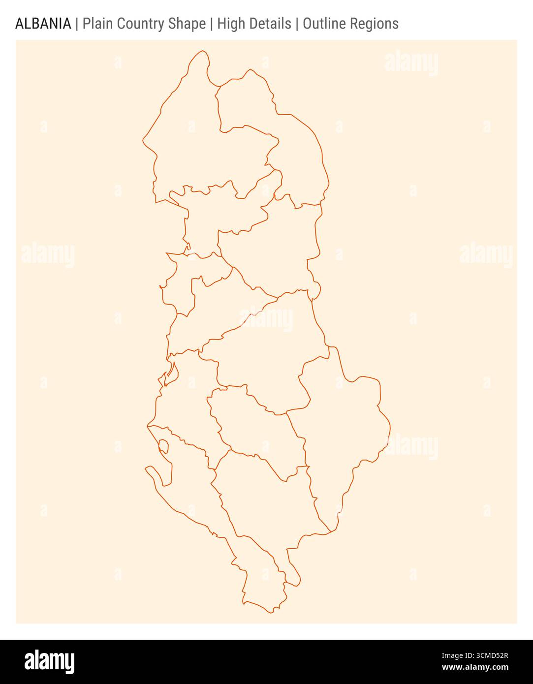 Albania plain country map. High details. Outline Regions style. Shape ...