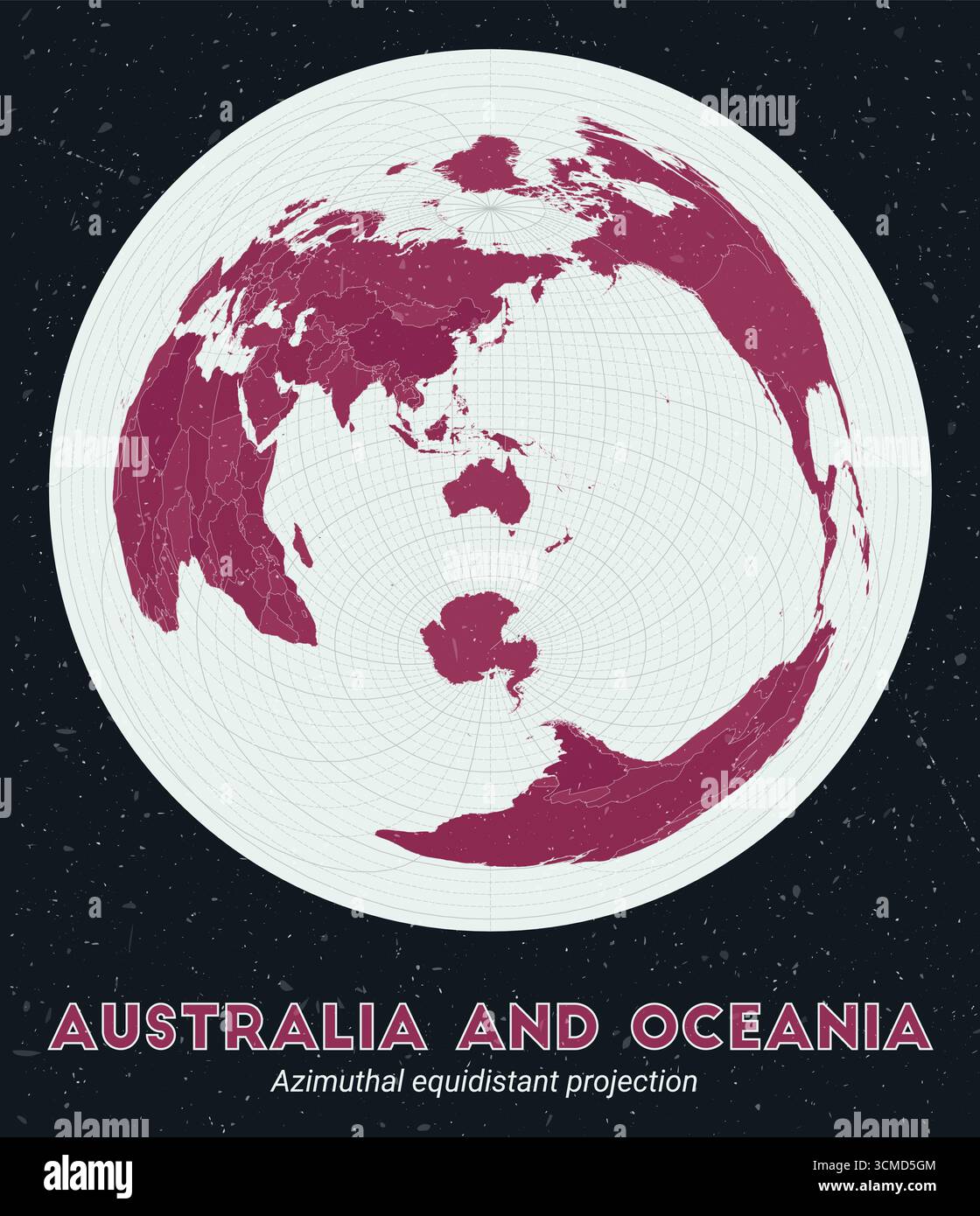 Australia and Oceania. World map. Azimuthal equidistant projection ...
