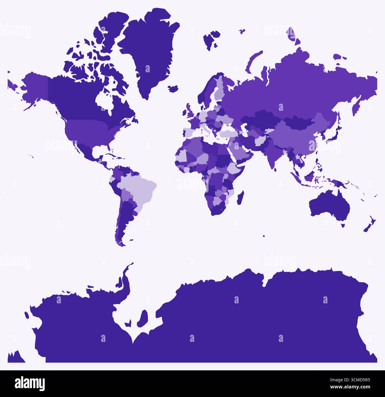 Map of the World. A simple border map with country divisions. Deep ...