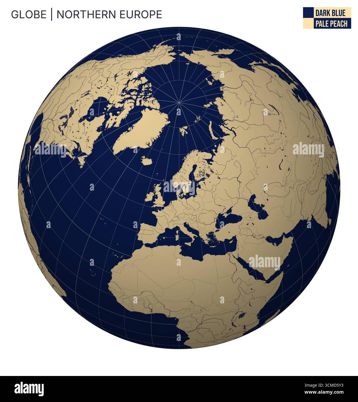 Vector Globe centered to Northern Europe. Dark Blue Pale Peach palette ...