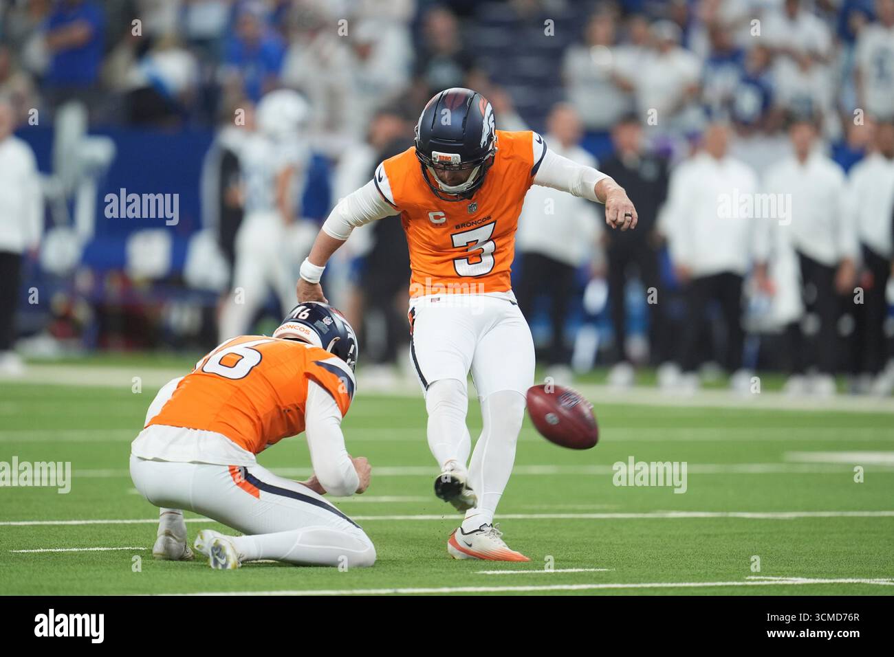 Denver Broncos place kicker Wil Lutz (3) misses a field goal out of the ...
