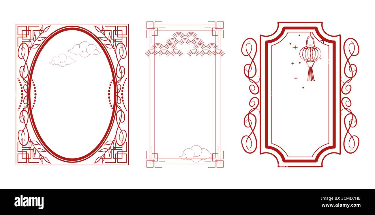 Chinese New Year Frame Set Traditional elements. Asian decorative ...