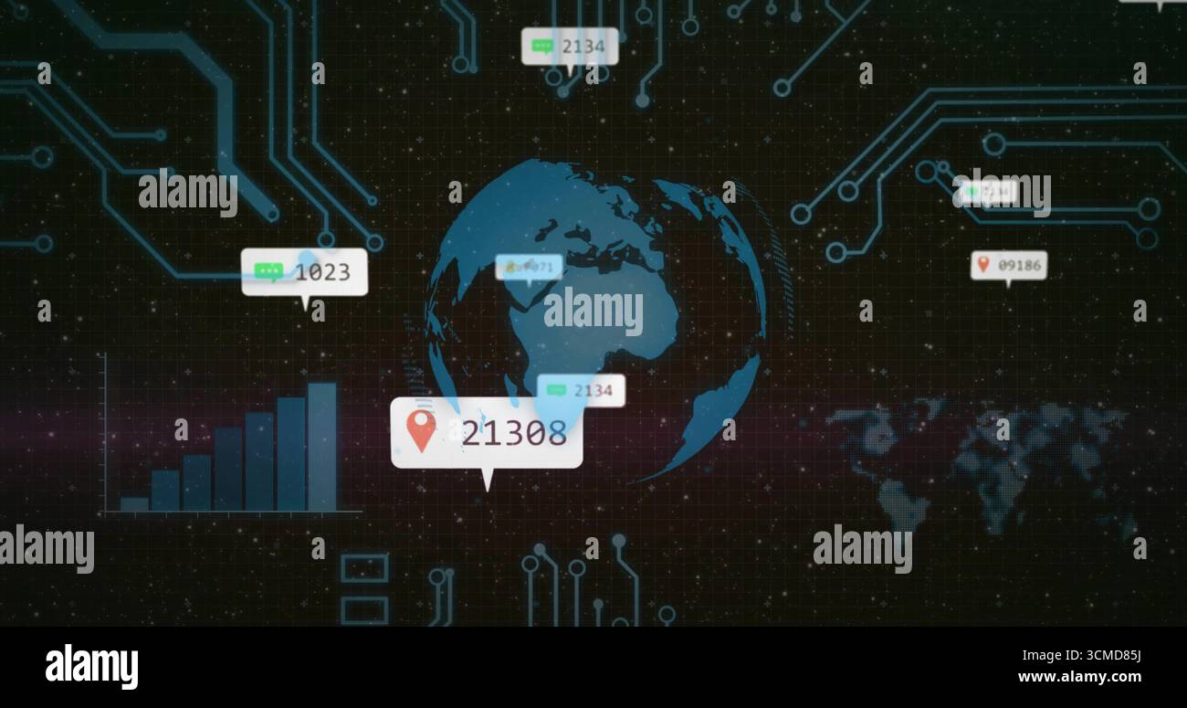 Displaying semi-transparent 3D globe in dark grid, with bar chart ...