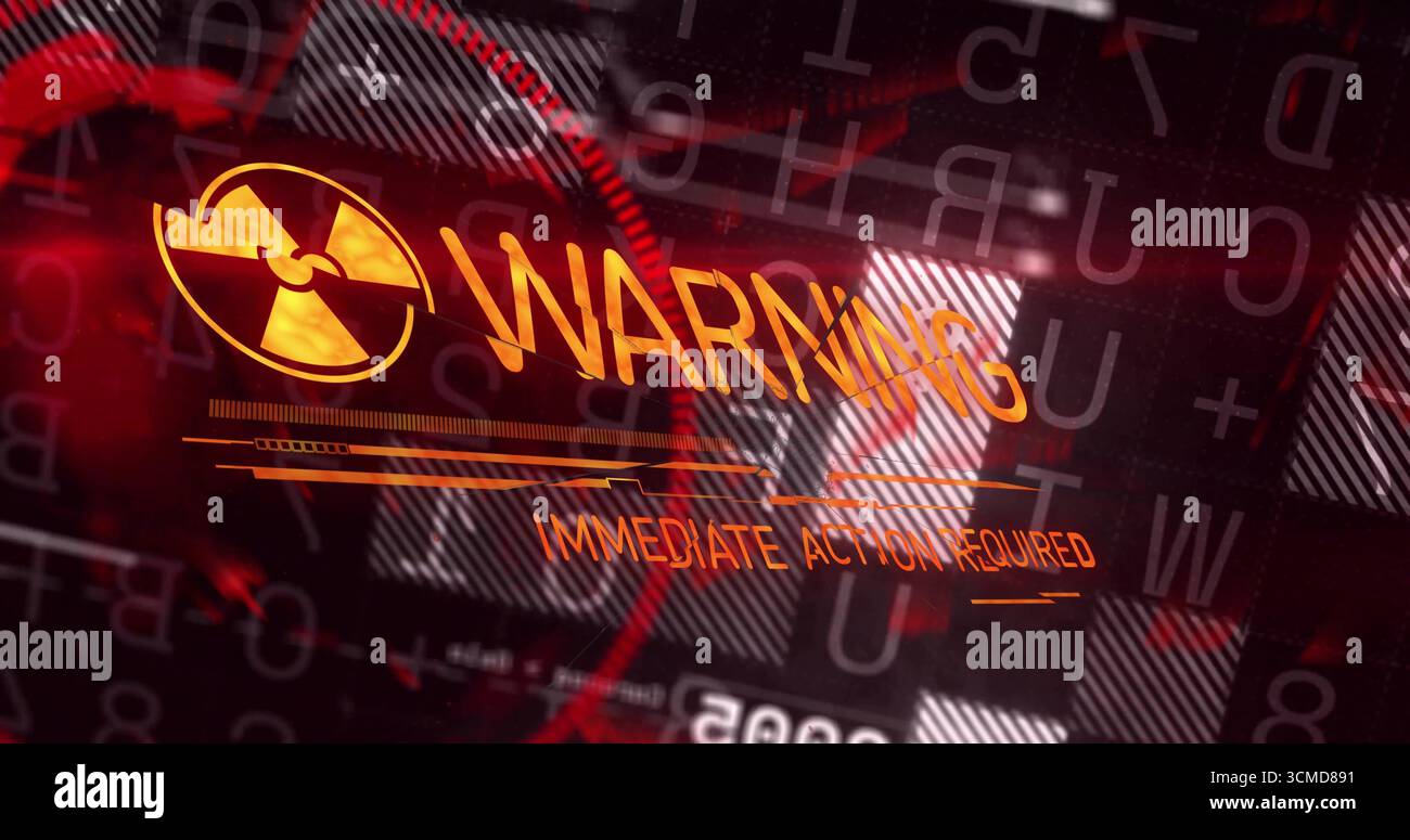 Displaying digital warning interface streaming code on high-tech ...