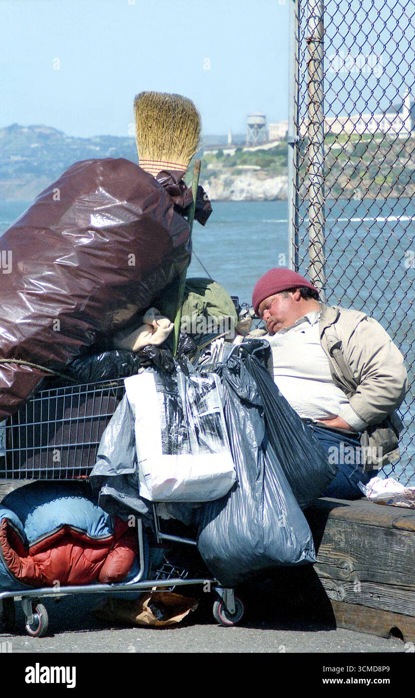 San Francisco, CA, USA, approx. 1993. Hopeless man sleeping in a public ...