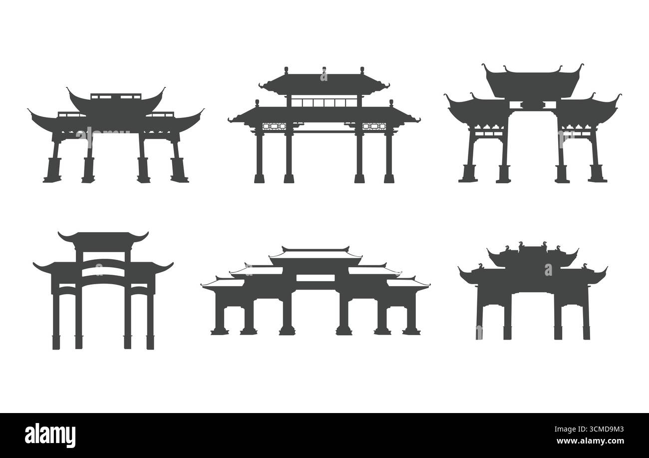 Chinese gate svg, Chinese gate silhouette, Chinese gate vector, Asian ...