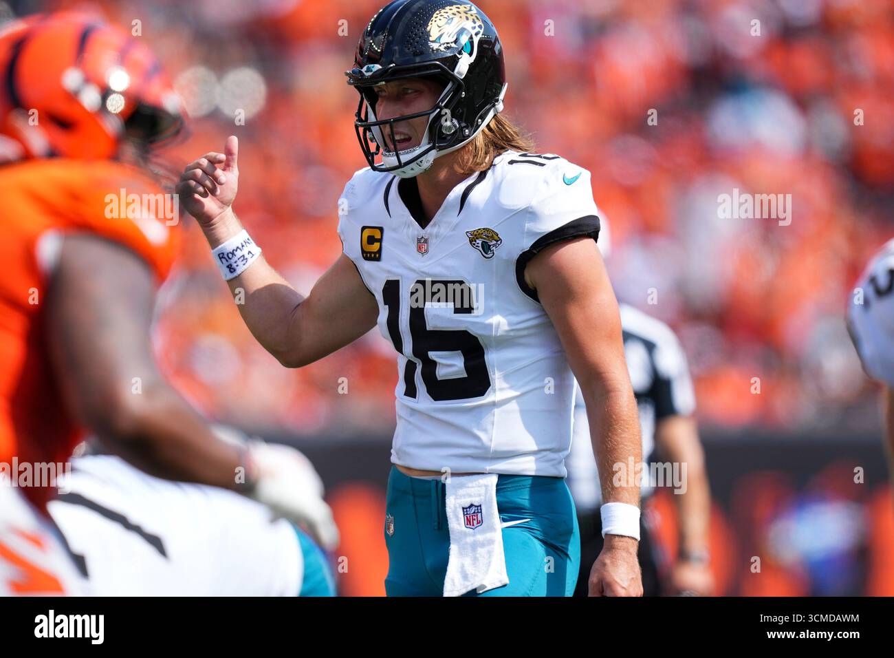 Jacksonville Jaguars quarterback Trevor Lawrence (16) gestures during ...