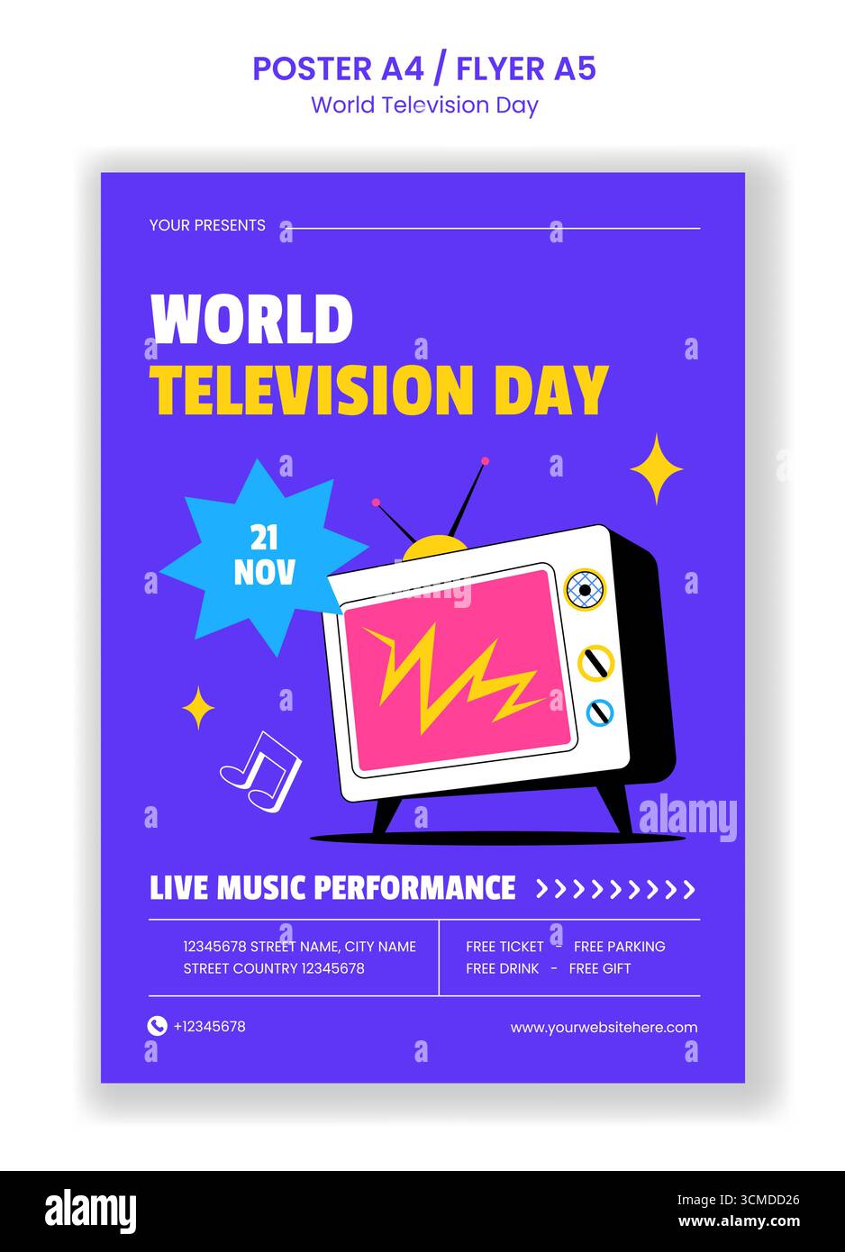 Flyer Template Illustration for World Television Day in Flat Cartoon ...