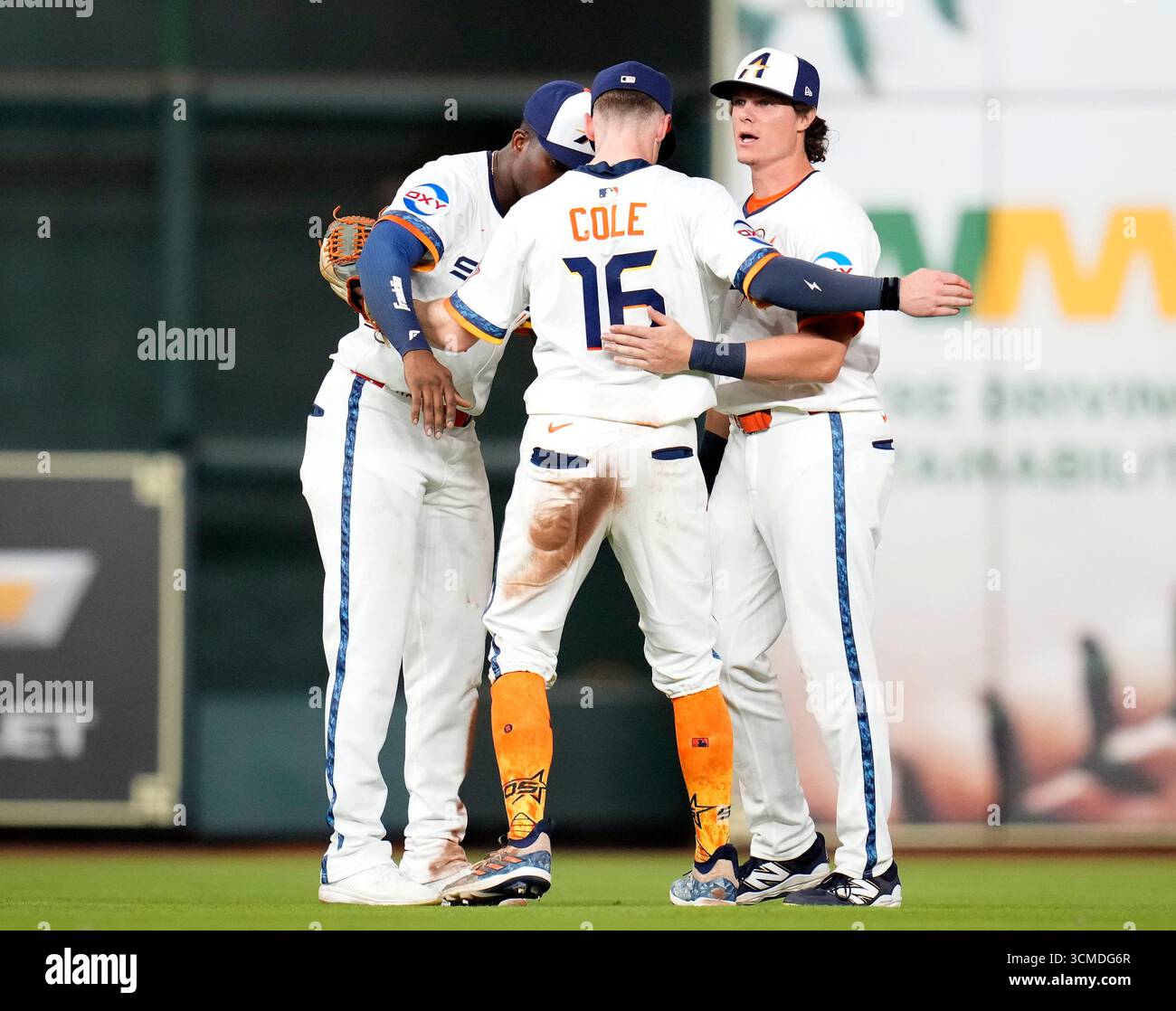 Houston Astros right fielder Jesus Sanchez, left, right fielder Zachary ...