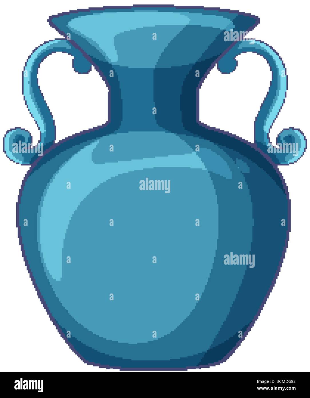 Glossy blue vector vase with ornate handles, stylized shading, and ...