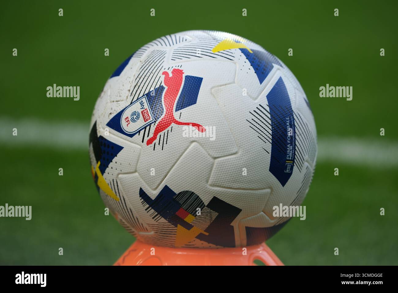 Matchday ball is seen on a stand during the EFL Championship Football ...