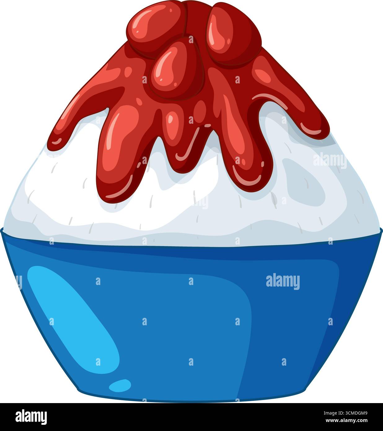 Vector illustration of shaved ice dessert with red syrup, bold colors ...