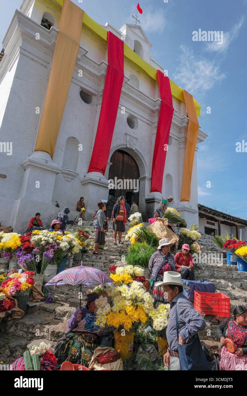 Chichicastenango, Guatemala - July 3, 2025: People selling flowers at ...