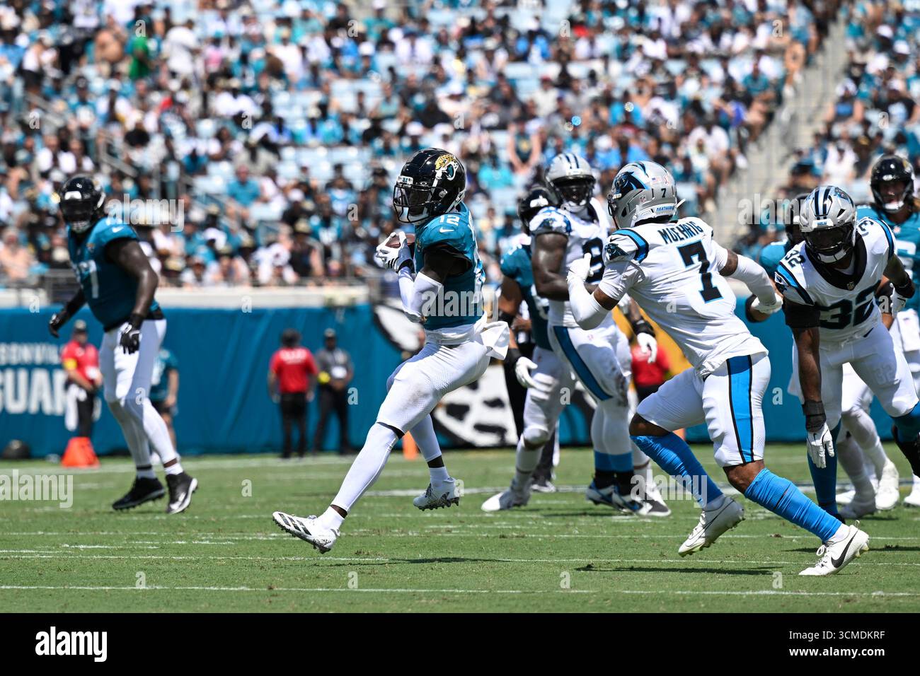 Jacksonville Jaguars wide receiver Travis Hunter (12) catches a pass in ...