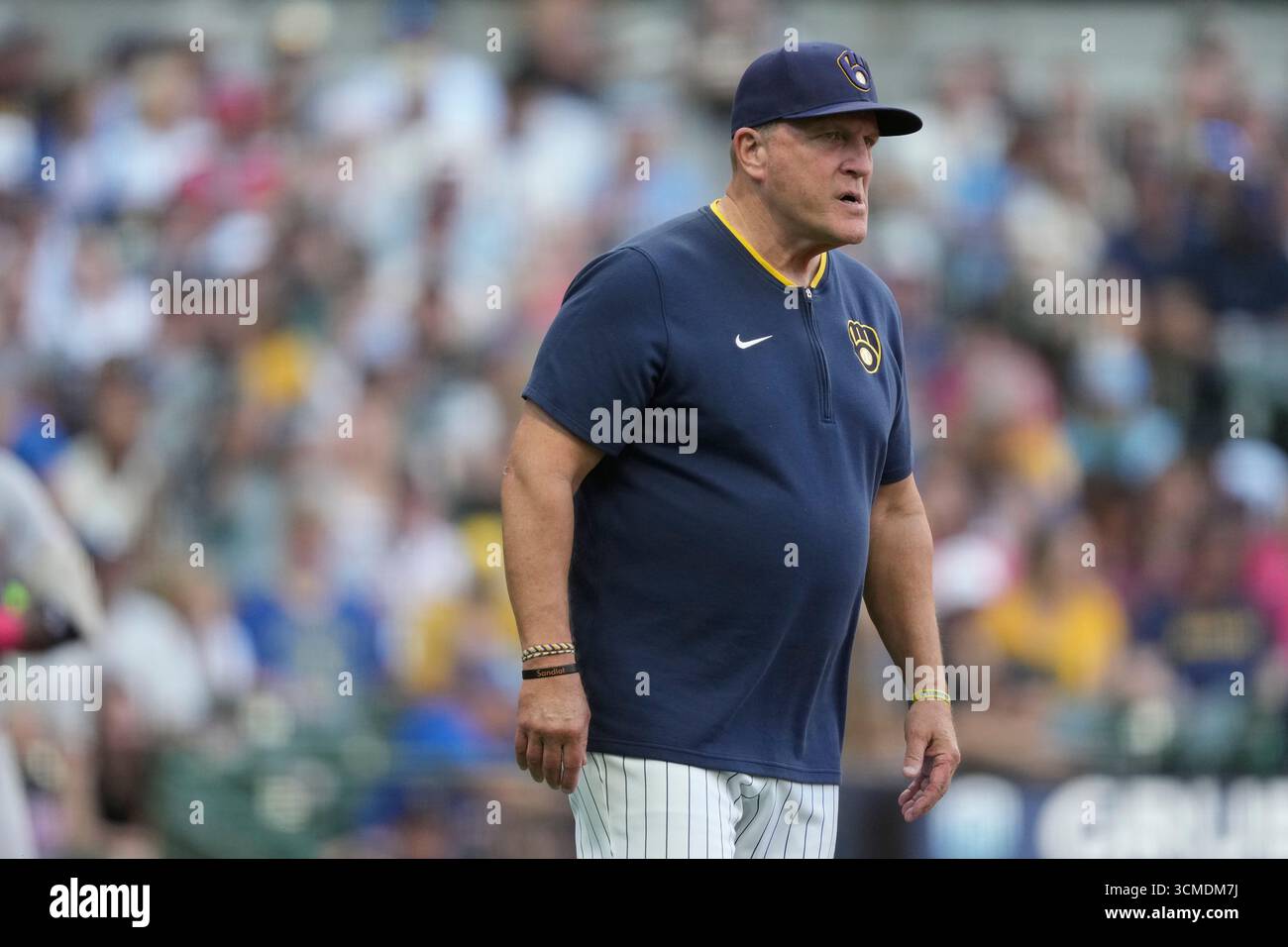 Milwaukee Brewers manager Pat Murphy looks on during a baseball game ...