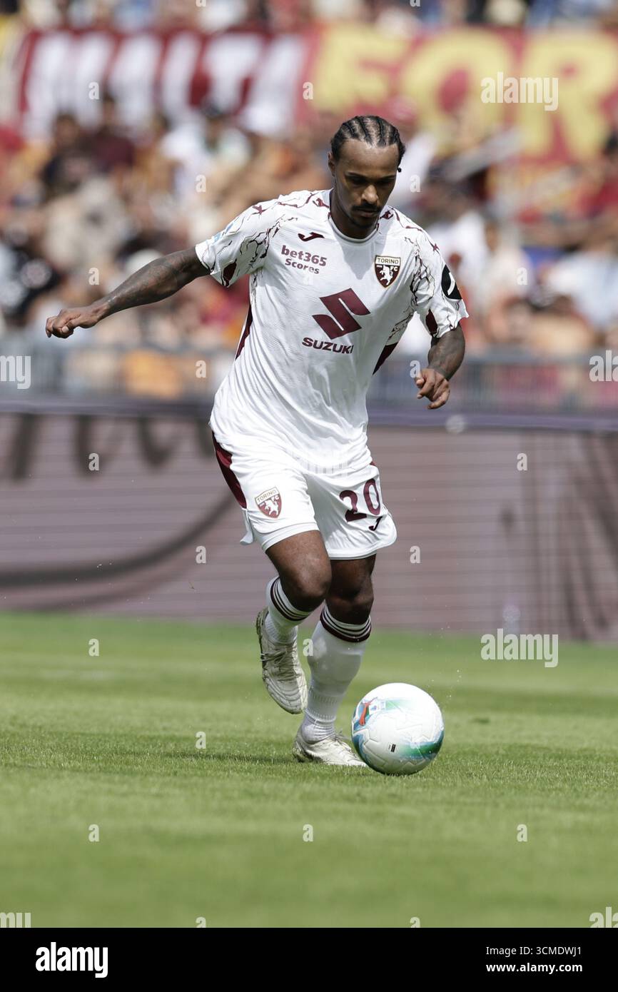 Torino's Austrian midfielder Valentino Lazaro controls the ball during ...