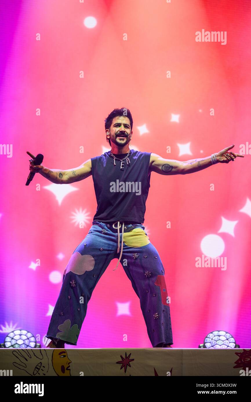 Colombian singer, songwriter and producer Camilo during a live concert ...