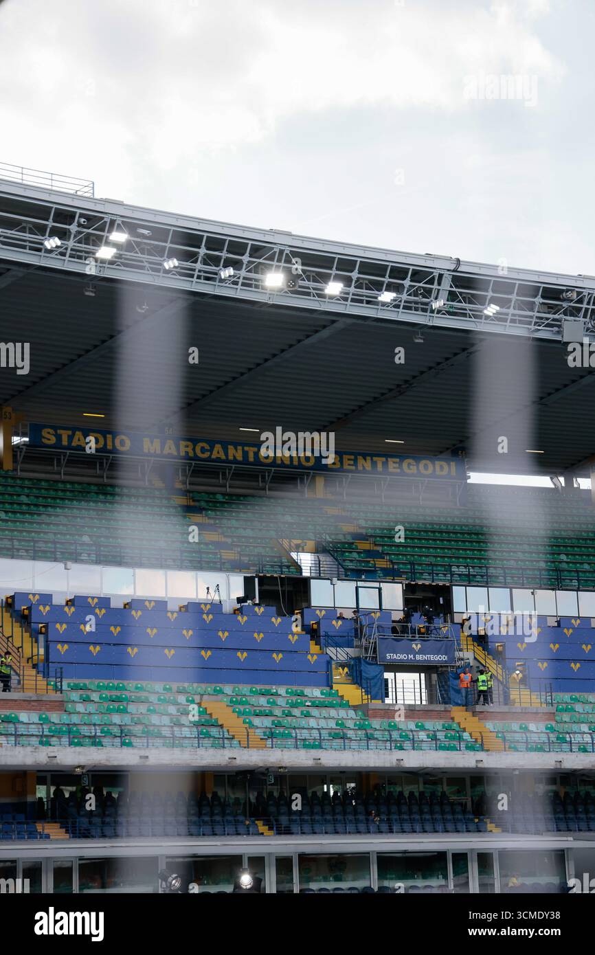A view of Marcantonio Bentegodi Stadium during the Italian Serie A ...